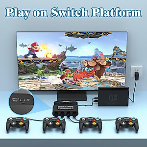pdobq Gamecube Controller Adapter for Nintendo Switch Gamecube Adapter, Super Smash Bros Gamecube Adapter for Wii u/Switch/PC USB, Support 4 Gamecube Controller and 180cm Long Data Cable