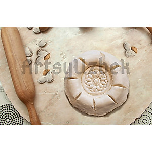 Uzbekistan handmade bread stamp set of two for Uzbek flat bread 1.57 inch / 2.75 inch diameter + lepeshka bread recipes