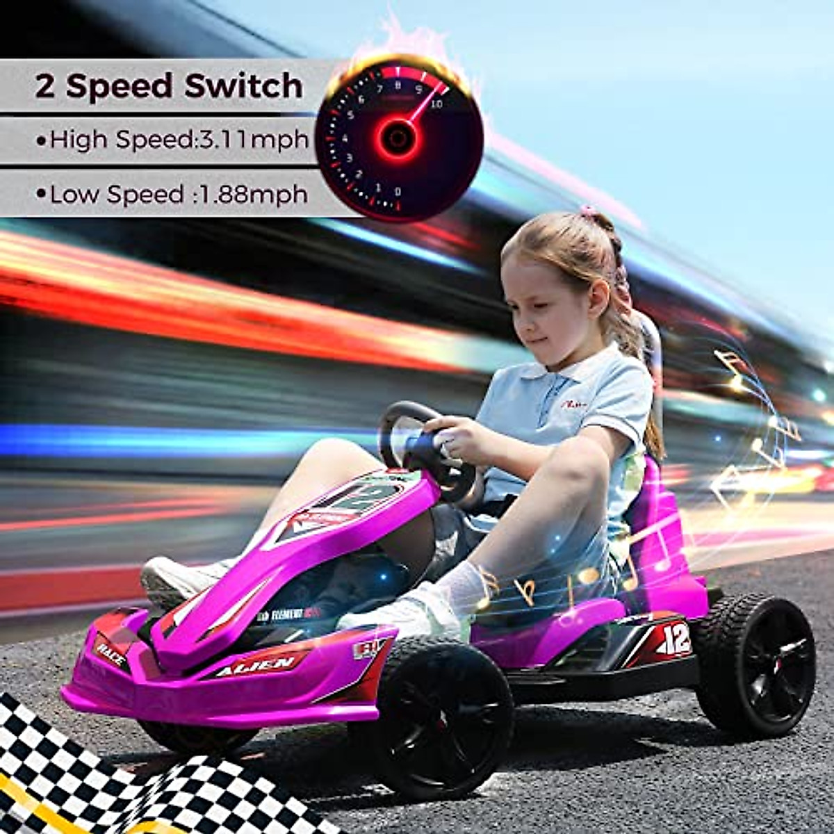 ELEMARA Electric Go Kart for Kids, 12V 2WD Battery Powered Ride On Cars with Parent Remote Control for Boys Girls,Vehicle Toy Gift with Adjustable Seat,Safety Belt,MP3,Horn,Music,Pink