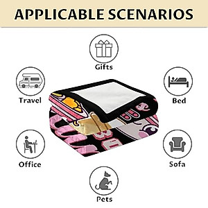 Cute Blanket for Girls - Ramen Throw Blanket Gifts for Kids Ramen Lovers - 40 x 50 Inches Black Soft Flannel Food Blankets for Couch Sofa Chair Bed
