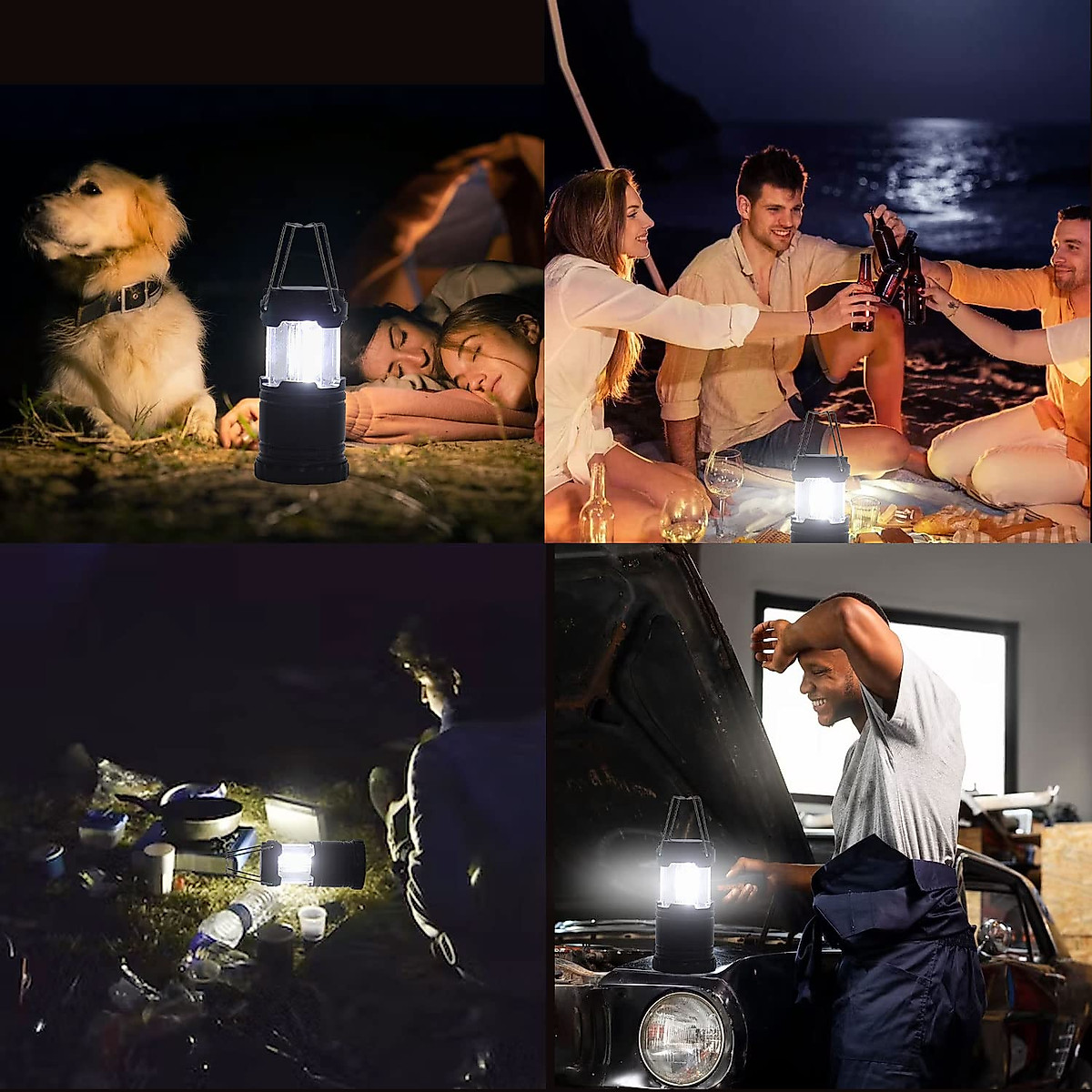 Lunabode LED Battery Powered Camping Lantern ( 2 Pack )- Portable COB Hanging Lamp Lights | Waterproof Collapsible Lantern Flashlight for Tent Lights, Power Outages, Hurricane Emergency, Hiking