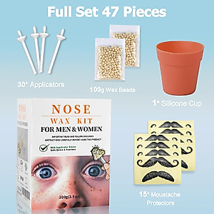 Nose Wax Hair Removal Kit by CoFashion | 100g Wax, 30 Applicators (15-30 Uses) | Painless, Quick & Easy for Men | 15 Mustache Guards, 1 Silicone Cup