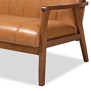 Baxton Studio Nikko Loveseats, Tan/Walnut Brown