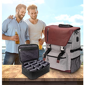 TENYBO Backpack And small Bag With Lock Included - Carbon Lined Bag And Backpack With Laptop Compartment And USB Port (Grey And Brown) Size 17x12 Inches Gift for Him