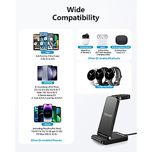 Intoval 3-in-1 Pixel Watch 1 Charger, Portable Wireless Charging Station for Google Pixel Watch 1, Pixel 8/8 Pro, Folding Charging Stand for Google Pixel Watch 1 gen (G3, Black)