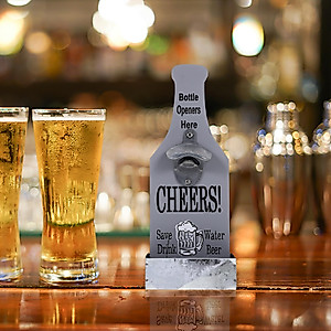 Luxshiny Bottle Opener Wall Mounted Wall Mounted Bottle Opener with Lid Catcher Beverage Beer Soda Caps Remover Farmhouse Wall Decoration for Bars Kev Hotels Homes Grey Retro Decor