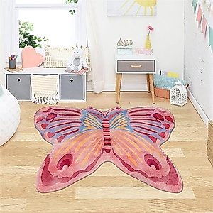 LIVEBOX Butterfly Kids Rug for Girls Bedroom,36"x47" Washable Nursery Rug for Baby,Non-Slip Colorful Rug for Playroom,Ultra Soft Area Rug Floor Play Mat for Dorm Entryway Tent,Pink