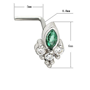 Excepro 1 Pc L Shaped 20G(0.8MM) Nose Studs 316L Surgical Stainless Steel Green Star Cubic Zirconia Body Jewelry Cartilage Studs Nose Rings (Green, stainless-steel)