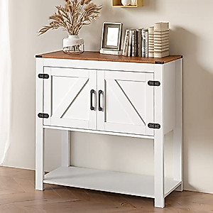 Cozy Castle Farmhouse Coffee Bar Cabinet, Buffet Table with 2 Doors, Accent Buffet Storage Cabinet for Entryway, Kitchen, Bathroom, White