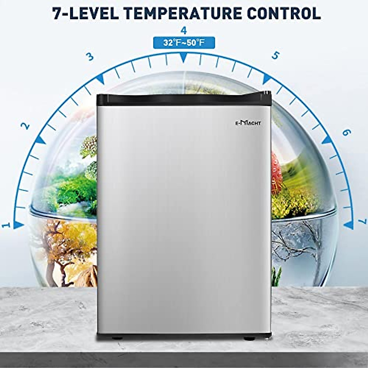 E-Macht 2.6 Cu.Ft. Mini Fridge with Freezer, Single Door Compact Refrigerator,Removable Glass Shelves, Reversible Door, Small Refrigerator for Apartment, Office, Dorm