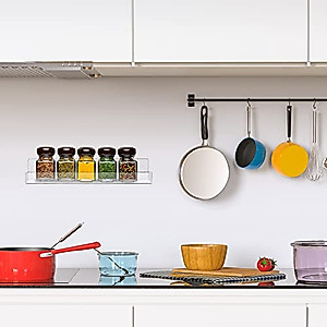 Blulu 14 Inch Acrylic Floating Shelf Wall Mounted Invisible Acrylic Shelf Ledge Kids Floating Bookshelf for Living Room Office Bedroom Bathroom Kitchen Decoration Space Save (Clear, 8 Packs)