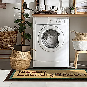 Machine Washable Bordered Laundry Room Rug Non-Slip Rubberback 2x5 Laundry Runner Rug for Laundry Room, Bathroom, Washroom, 20" x 59", Beige Laundry
