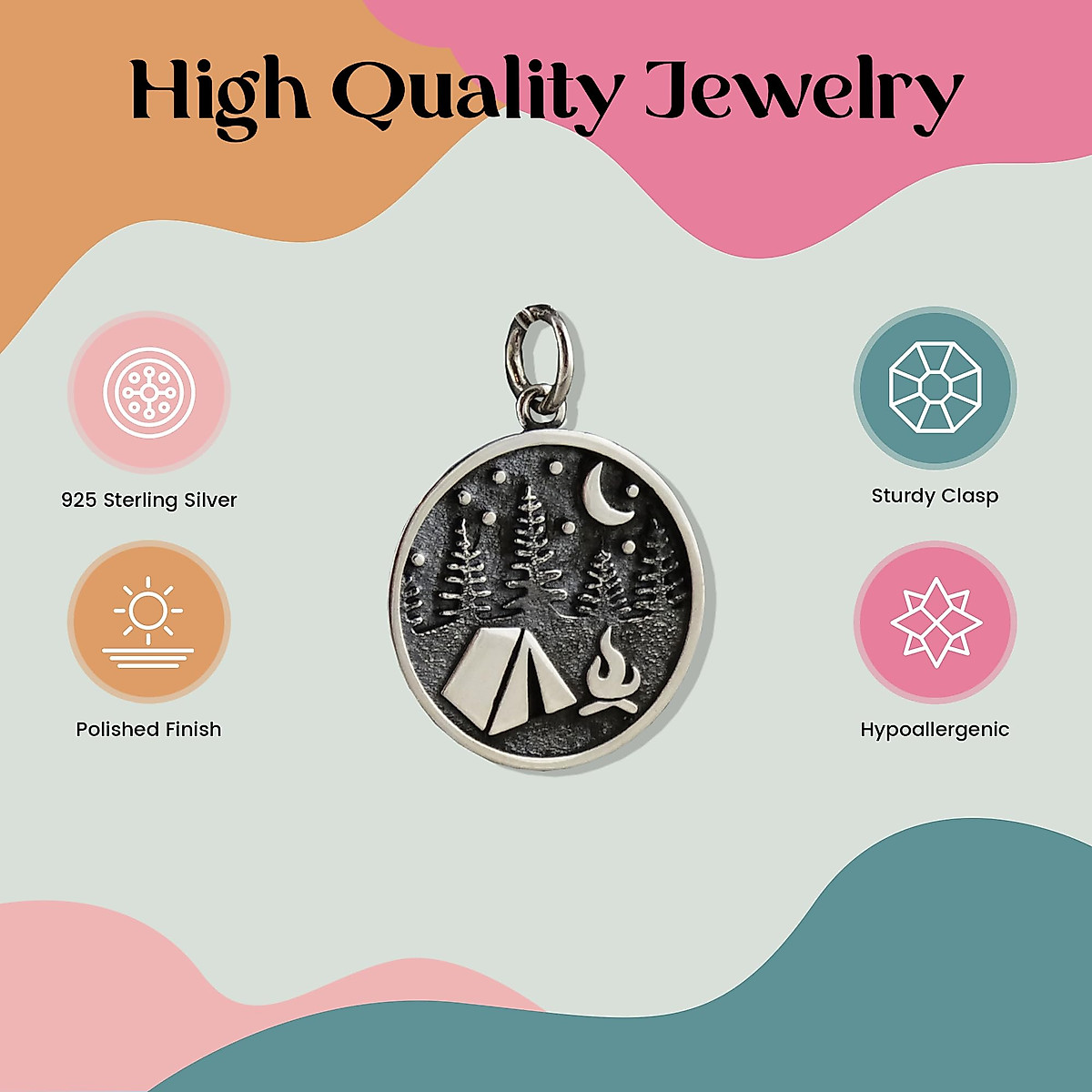 FashionJunkie4Life Sterling Silver Campfire Necklace, 18" Chain | Gifts for Men & Women | Birthday Gift for Men and Women