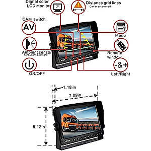 AHD 720P 7" Reverse Rear View Backup Camera System Mirror, Camera with Night Vision Waterproof IP69K Vibration-Proof 10G for Tractor/Truck/RV/Bus/Motorhome/Excavator/Caravan/Skid Steer/Harvester
