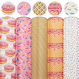 David accessories Donuts Cross Pattern Printed Synthetic Leather Fabric Sheets 5Pcs 7.7"x12.9"(Approx 20cm x 33cm) for DIY Bows Earrings Making Crafts (Donuts)