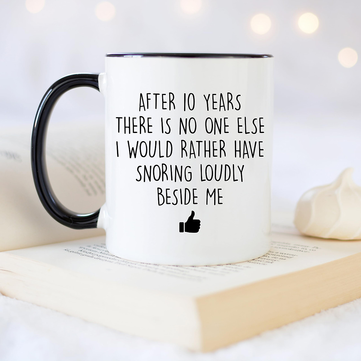 YouNique Designs 10 Year Anniversary Mug, 11 Ounces, Funny 10th Anniversary Coffee Mug for Him, Tenth Year Wedding Anniversary Cup, 10th Wedding Anniversary Mug for Husband and Wife (Black Handle)