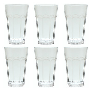 QG 18 oz Clear Acrylic Plastic Iced Tea Cup Drinking Glass Tumbler Octangle Base Set of 6