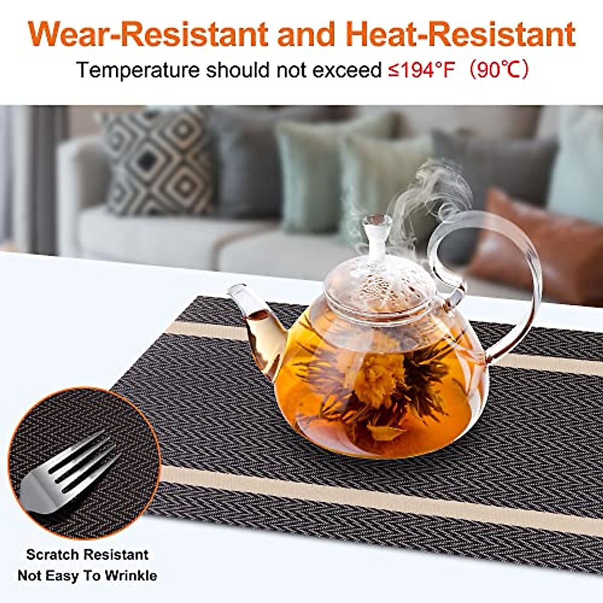 HOOMIL Placemats Set of 6, Non-Slip Heat Resistant PVC Place Mats, Washable Vinyl Table Mat for Kitchen Dining - 12 x 18 inches