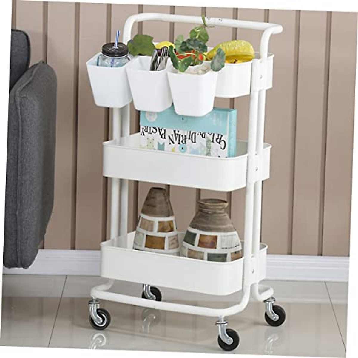 NOLITOY 3PCS wall mounted trash storage cart props wall mounted planters hanging containers for plants portable dolly small stand multi-purpose hanging barrel hanging storage basket bucket
