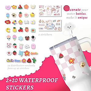 winiwo 40 oz Tumbler with Handle and Straw, D.I.Y Gift for Her, Stainless Steel Travel Mug, Iced Tea or Coffee, Insulated Tumbler with Stickers, Keeps Beverages Cold Up to 24 Hours