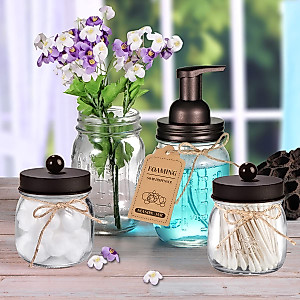 SheeChung Mason Jar Foaming Soap Dispenser - Rustproof Stainless Steel Lid&Foaming Soap Pump,Best Hand Foam Soap Dispenser Glass for Bathroom Vanities or Kitchen Sink,Countertops - Bronze (2 pk)