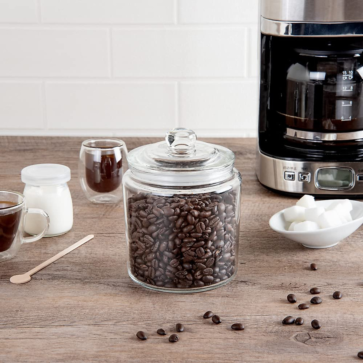 Restaurantware Vetri 0.2 Gallon Glass Storage Jar 1 Dishwashable Glass Cookie Jar - Airtight Seal Wide Opening Clear Glass Candy Jar Knob Handle Lid For Kitchen Laundry Or Storage