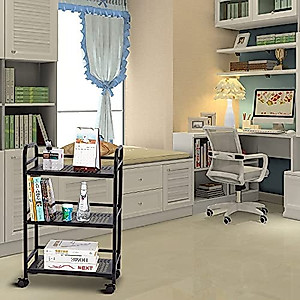 HDANI 3 Tier Rolling Cart,Heavy Duty Multifunctional Metal Frame-Supports 40 Lbs Per Tier,Rolling Cart with 2 Lockable Wheels for Office,Home,Bedroom,Kitchen,Bathroom (Black)