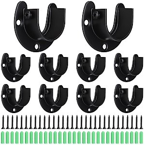 ABuff 10 Pack Stainless Steel Closet Rod Bracket, 1-1/4 Inch Closet Rod Holder, Heavy Duty Closet Rod Support Brackets, U Shaped Closet Pole Sockets Flange Rod Holder for Closet, Curtain Rod (Black)
