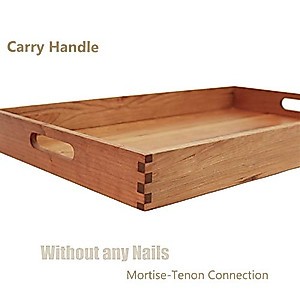 MAGIGO 22 x 14 Inches Large Rectangle Cherry Wood Ottoman Tray with Handles, Serve Tea, Coffee or Breakfast in Bed, Classic Wooden Decorative Serving Tray