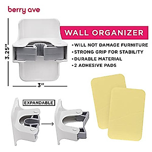 Berry Ave Broom Holder & Mop Grippers [5-Pack]- Self Adhesive, No-Drilling, Wall Mount Tool Organizers For Kitchen, Garage, Laundry Room- Anti-Slip Hanger For Brooms, Mops, Rakes, Dustpans- White
