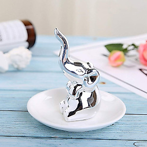 Lependor Lucky Elephant Ring Holder Jewelry Tray for Wedding Christmas Birthday Gifts, Handmade Ceramic Decor Jewelry Small Animal Tray - Silver Elephant