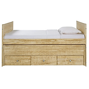 Bedz King All in One Twin Bed with Twin Trundle and 3 Built in Drawers, Weathered Honey