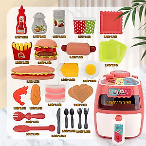Toy Air Fryer Kids Play Kitchen with Hamburger Fries Cola Fried Chicken Cookware, Kitchen Playset Toy Play Kitchen Accessories for 3 -5,4-8 Year Old Boys Girls Toddlers