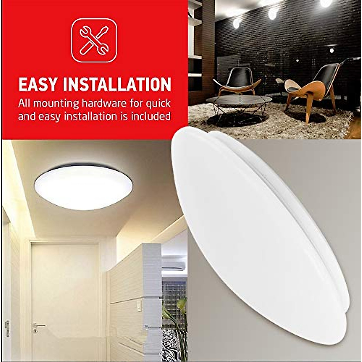 iLett LED 15 Watts Flush Mount Fixture Ceiling Light, Mushroom Shape, Ultra Light Weight, 10.5 inches, 1200lm, 6500K, 85V-265V