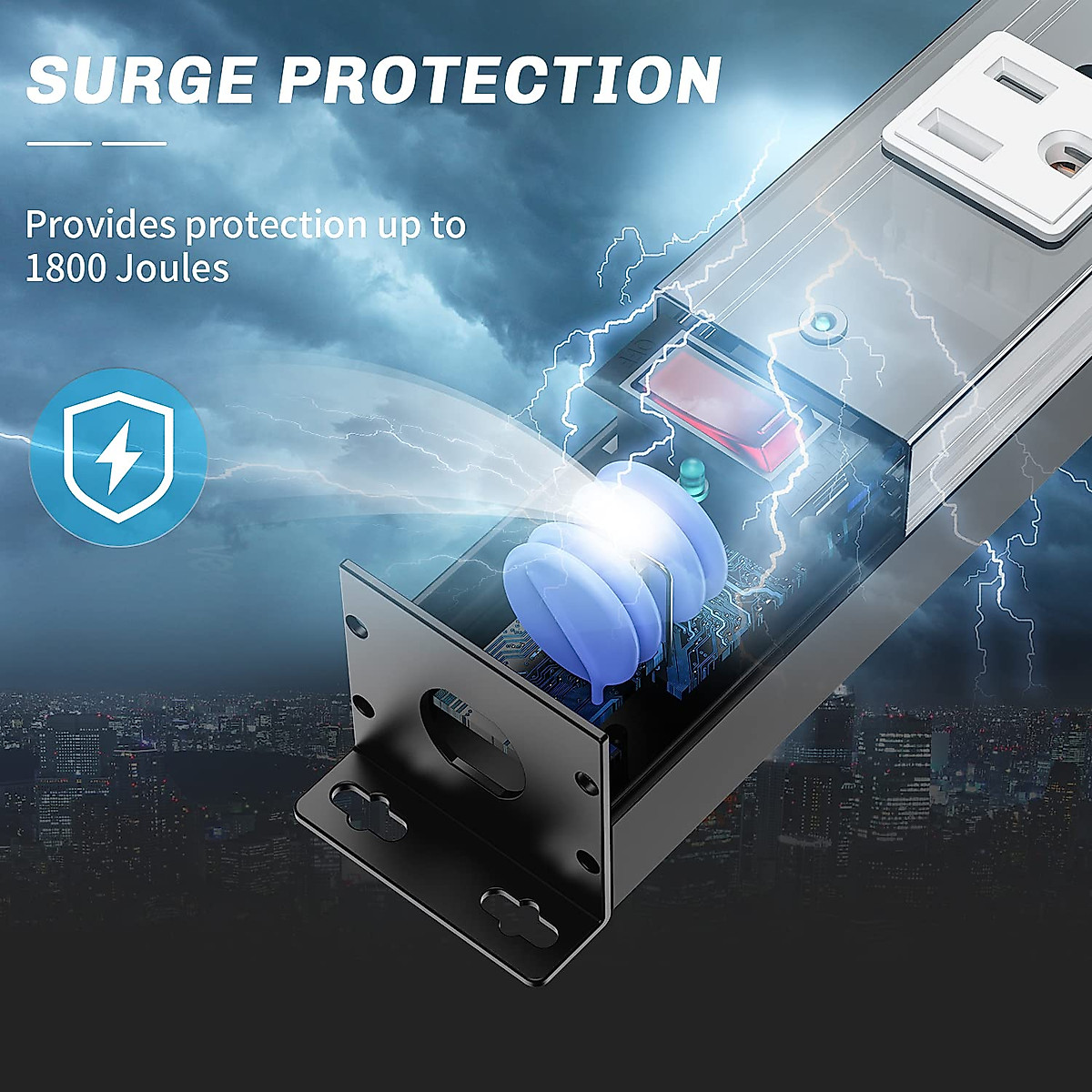 BERIGTTA 12 Outlet Surge Protector Metal Power Strip, 1800J Mountable Power Outlet, Heavy Duty Workshop Metal Power Strip for Commercial, Industrial, School and Home,15A 125V 1875W (6FT)