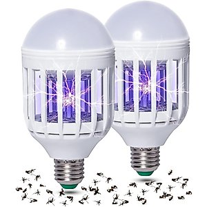 2 PACK Bug Zapper Light Bulb 2 in 1 LED Electronic Light Trap for Fruit Flies, Mosquito, Bug, Insect and Fly Control Killer - Traps