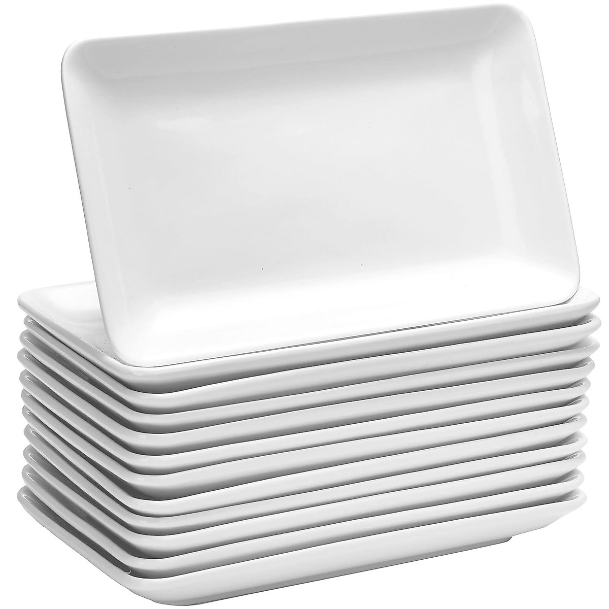 12 Pieces 8'' Rectangular Salad Plates Rectangle Porcelain Dessert Plates White Appetizer Serving Tray Rectangular Porcelain Platters for Fruit Sushi Dinner Parties, Microwave, Oven, Dishwasher Safe
