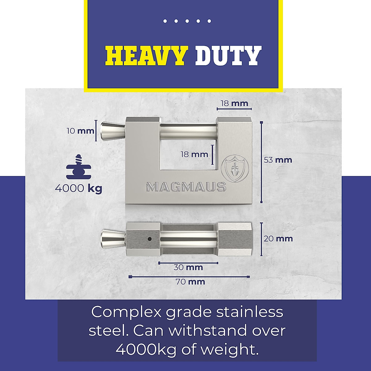 Magmaus® RTL/70 Heavy Duty Lock for Shipping Container - [Weatherproof] - Secure Outdoor Lock for Storage Unit, Gate, Shed, Fence, Door - 3 Keys