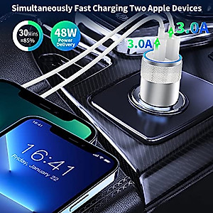 [Apple MFi Certified] iPhone Car Charger Fast Charging, KYOHAYA 48W Dual Port Type-C PD&QC 3.0 Car Charger with 2Pack Lightning Cable + 20W USB-C Power Adapter for iPhone 14 13 12 11 Pro/XS/XR/SE/iPad
