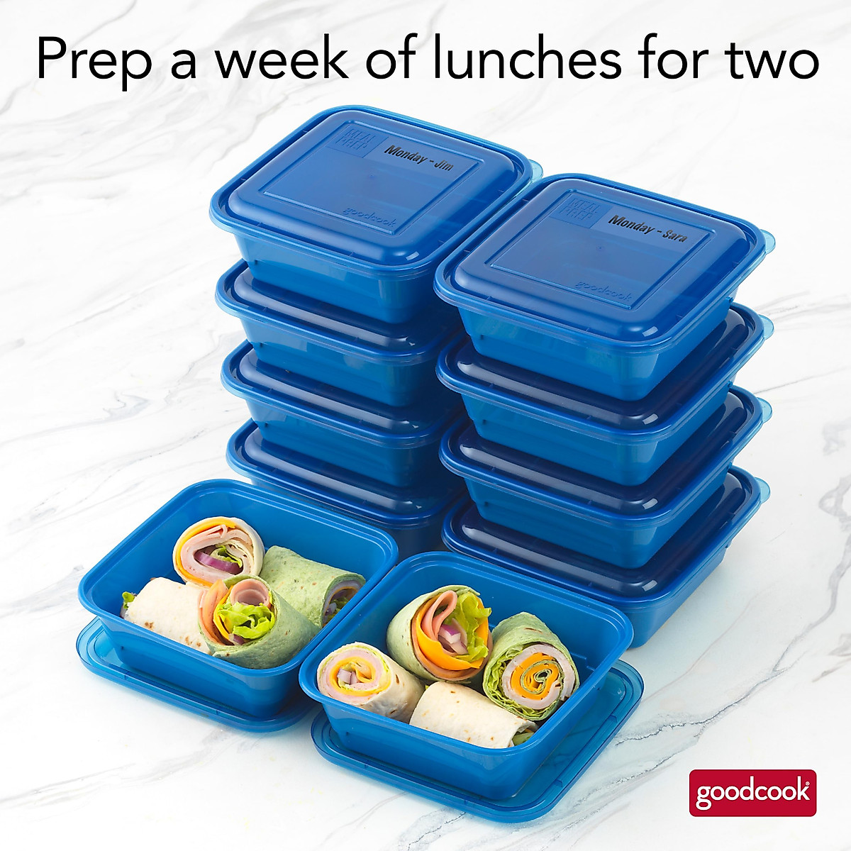 GoodCook Meal Prep 3 Cup Square, 20-Piece, Blue, Made without BPA