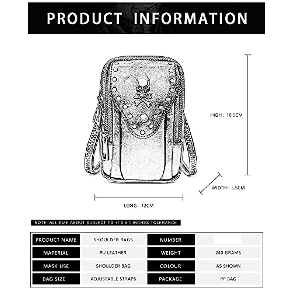 Punk Gothic Skull Carry Purse Women Handbag Single Shoulder Waist Bag Cell phone Wallet Steampunk Retro Women Travel Purse Motorcycle Bag Stud Rivet Fashion,Black,803,Small