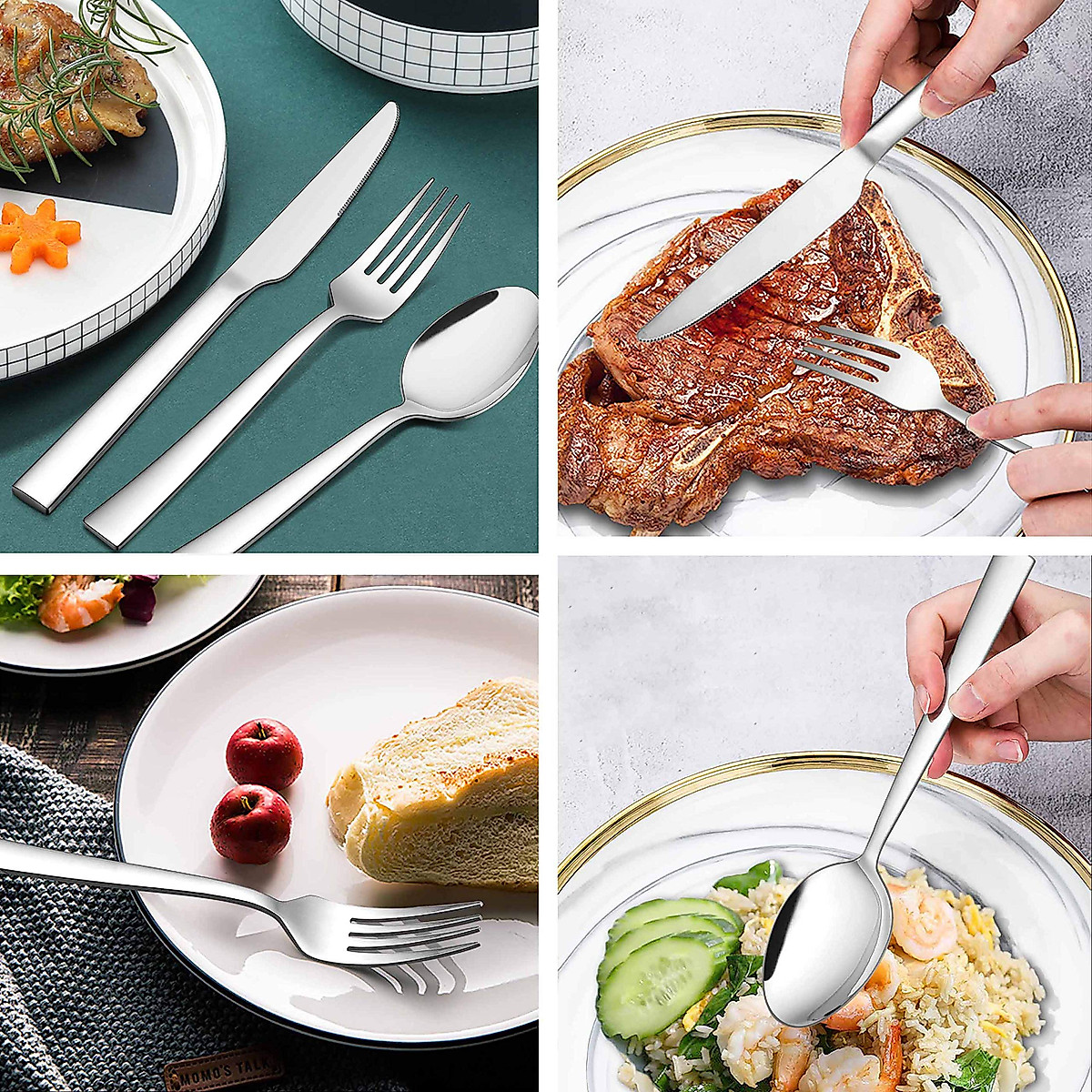 Homikit 35-Piece Silverware Flatware Set with Serving Utensils, Stainless Steel Square Cutlery Set for 6, Eating Utensils Tableware Include Knife Spoon Fork, Dishwasher Safe, Shiny Mirror Polished