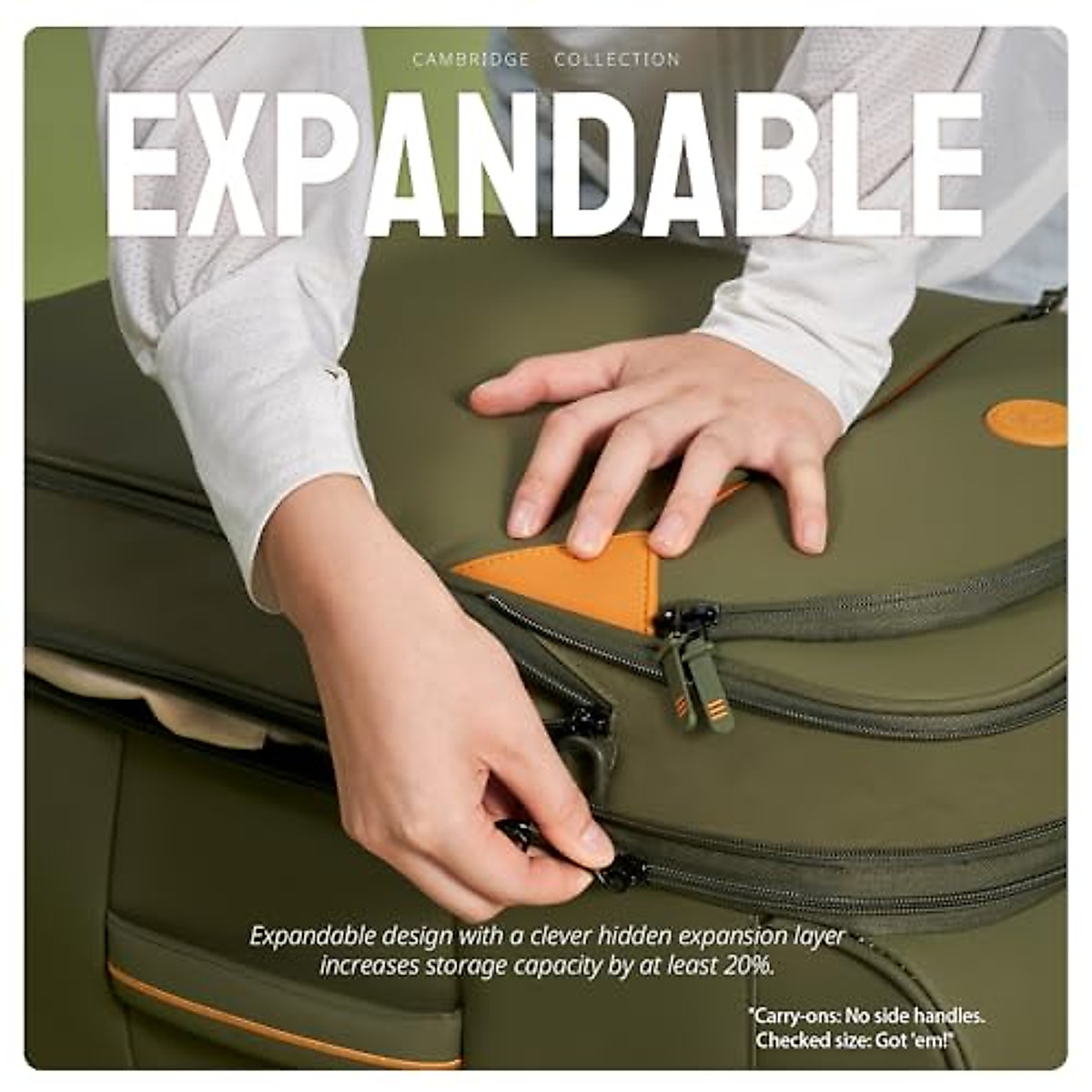 Verage Cambridge Lightweight Carry On Luggage,Softside Expandable Suitcase with Spinner Wheel (20-Inch, Green)