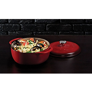 Lodge EC6D43 Enameled Cast Iron Dutch Oven, 6-Quart, Island Spice Red & Amazon Basics Multi-Purpose Stainless Steel Scraper/Chopper with Contoured Grip, 6-Inch