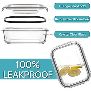 Vtopmart 10Pack 22oz Glass Food Storage Containers with Lids, Meal Prep Containers, Airtight Lunch Containers Bento Boxes with Snap Locking Lids for Microwave, Oven, Freezer and Dishwasher