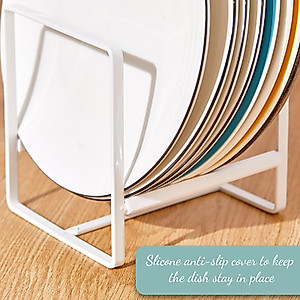 Skylety 8 Pcs Plate Holders Organizer Metal Dish Storage Dying Display Rack Vertical Plate Organizer for Cabinet Plate Bowl Pot Pan Cutting Board Counter Cupboard for Christmas(White, Large, Small)