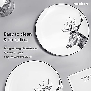Kitchen Plates and Bowls Sets for 6, 18 Piece Dinnerware Sets, Dish Set with Deer Theme, Microwave Safe Plates and Bowls, Chip Resistant Dinnerware, Dishwasher Safe