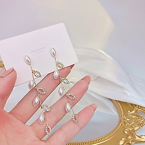 Wedding Earrings for Brides、Bridal Bridesmaid Silver Earrings for Wedding Crystal Cubic Zirconia Bridal Drop Earrings for Women Prom Pearl earring