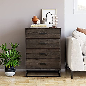 URKNO Chest of Drawers, Wood 4 Drawer Dresser for Bedroom, Nightstand for Bedroom, Living Room, Entryway, Closet, Easy Assembly, Dark Brown