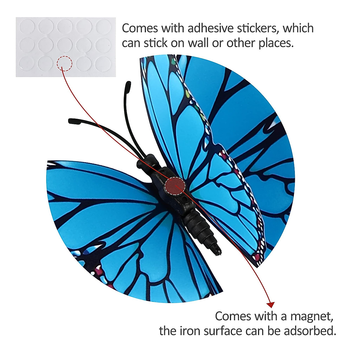 12PCS Butterfly Wall Decals Removable 3D Blue Butterflies Sticker with Magnets for Home Bedroom Kids Room Decor (Double Layer-Blue/12PCS)